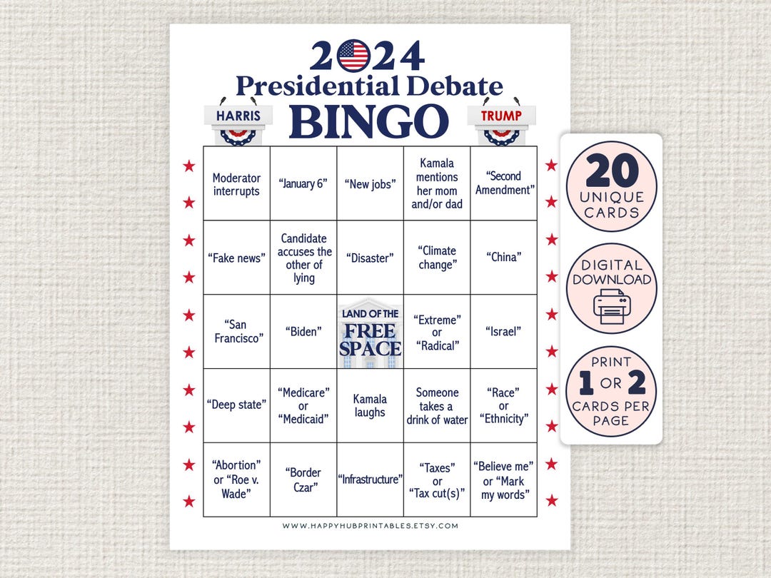 2024 Presidential Debate BINGO, Donald Trump V. Kamala Harris, Live ...