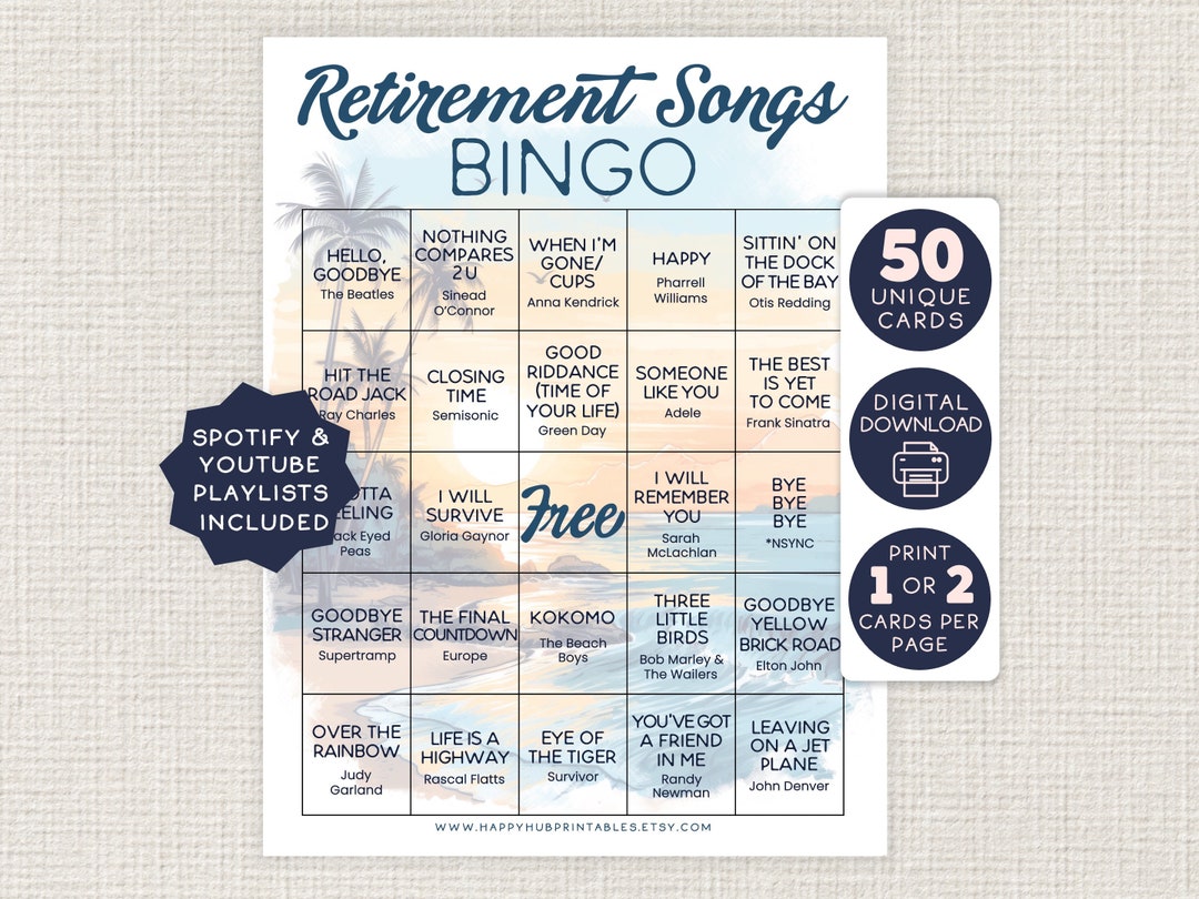 Retirement Songs BINGO, Fun Party Game, Co-workers, Office Games ...