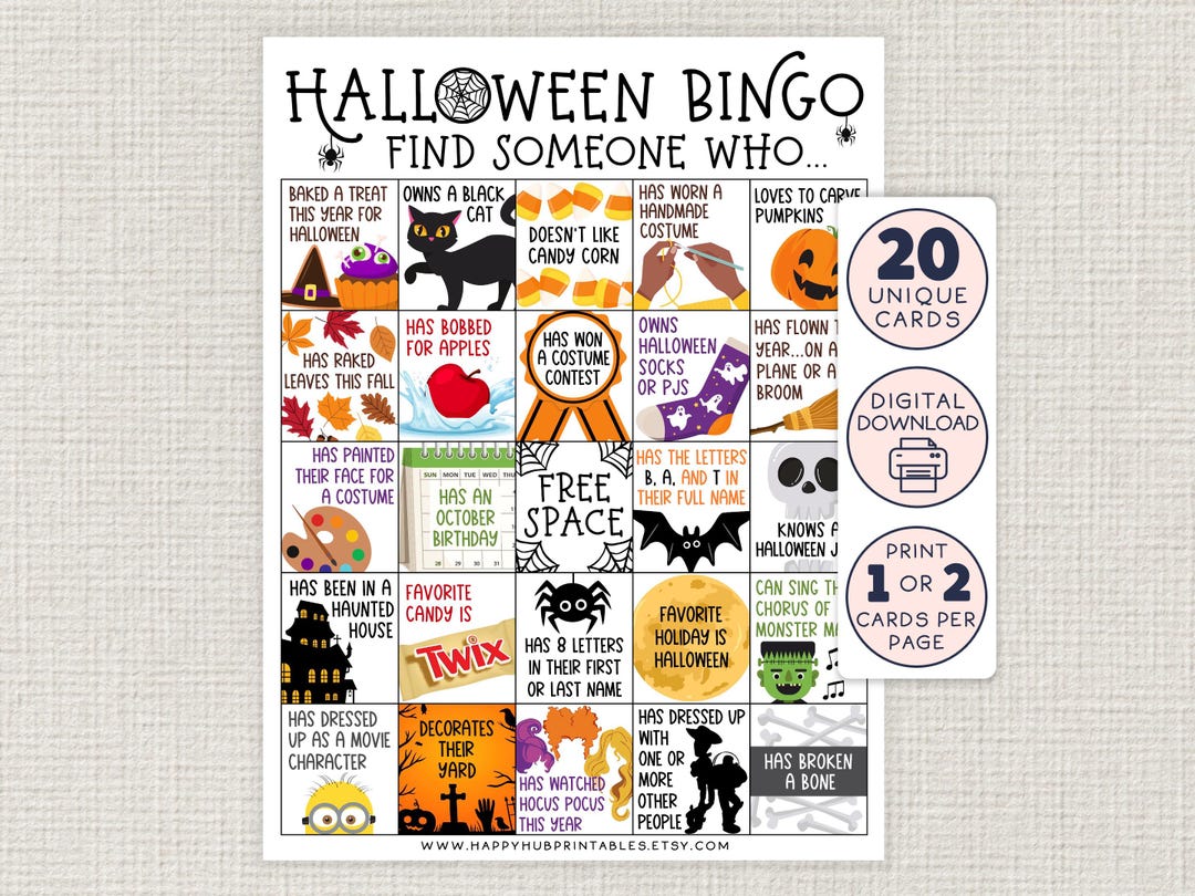 Halloween Find Someone Who BINGO, Fun Party Game, Printable Group ...