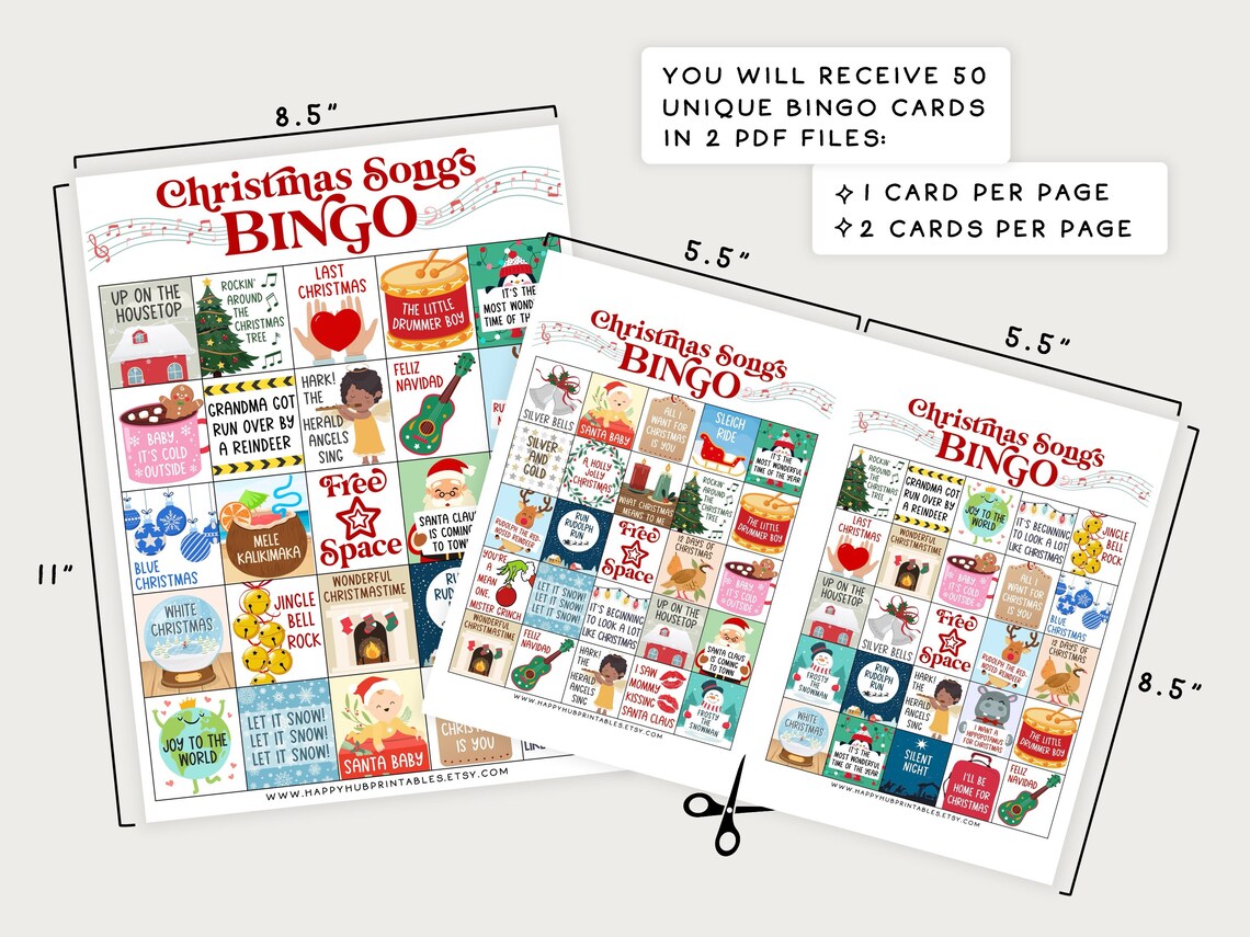 Christmas Songs BINGO and Playlist, Holiday Party Game, Printable ...