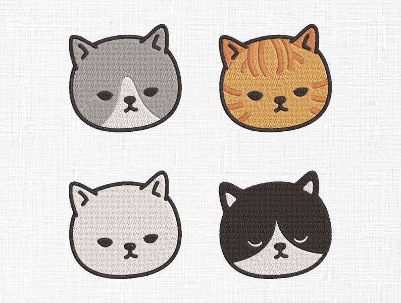 Cats Faces Bundle Embroidery Design Cats Embroidery Design Animal ...