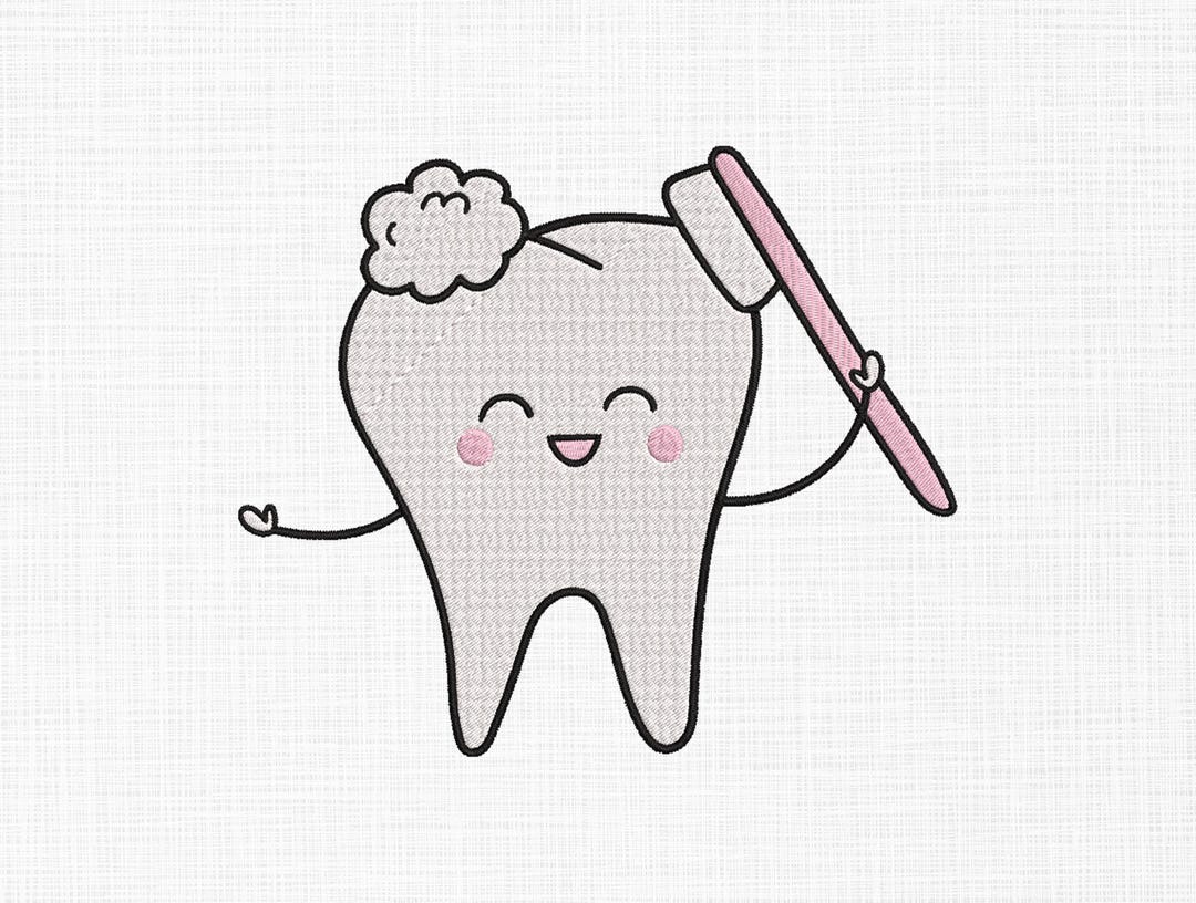 Baby Teeth Embroidery Design Cute Tooth Embroidery Teeth With Brush ...