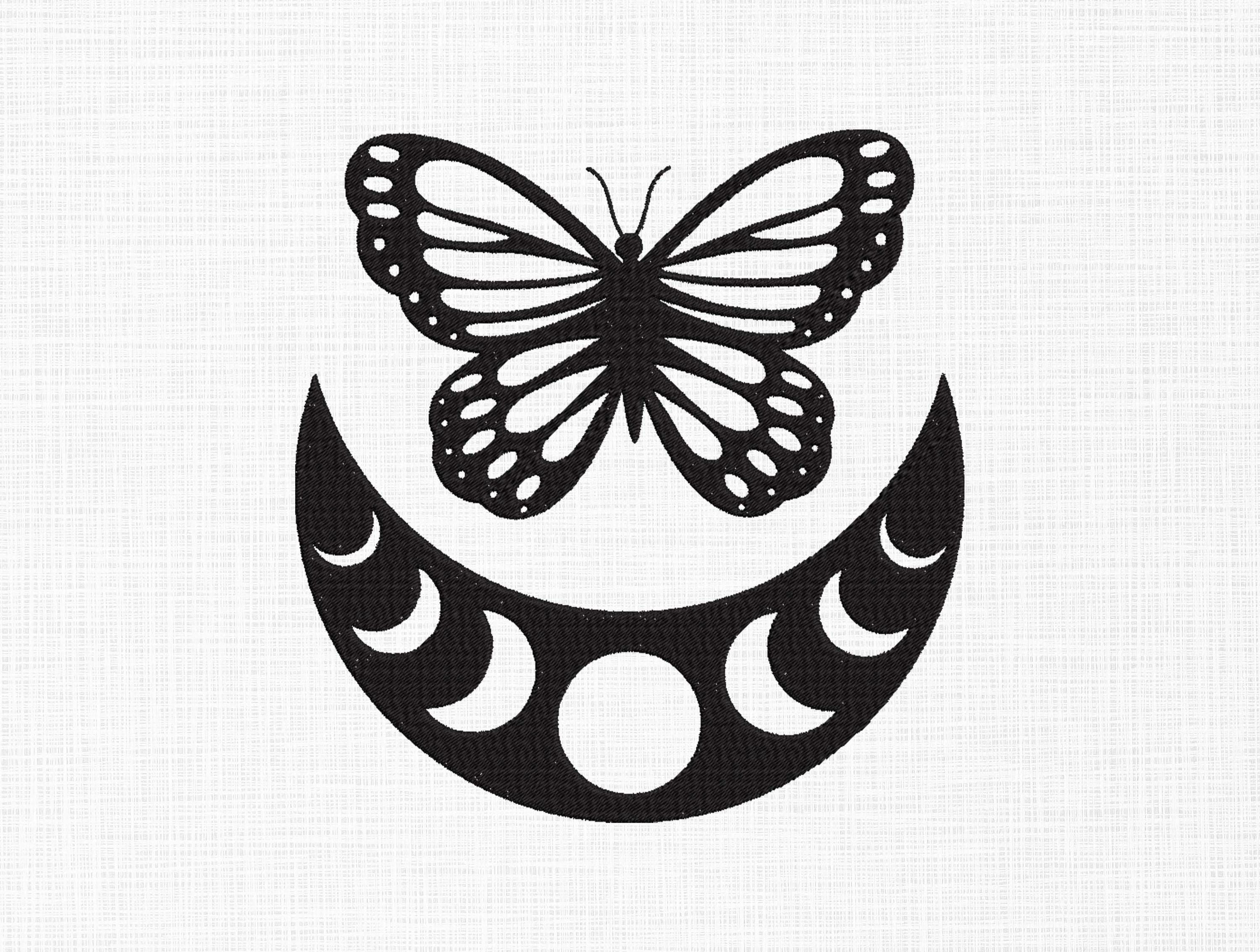 Butterfly With Moon Phases Embroidery Butterfly Embroidery Design Moon ...