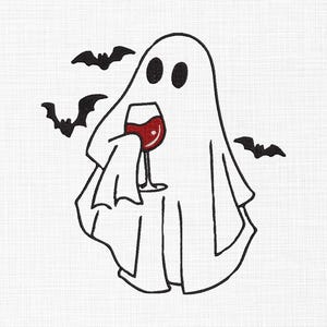 Ghost With Wine Embroidery Design Boo Line Art Embroidery Halloween Boo ...