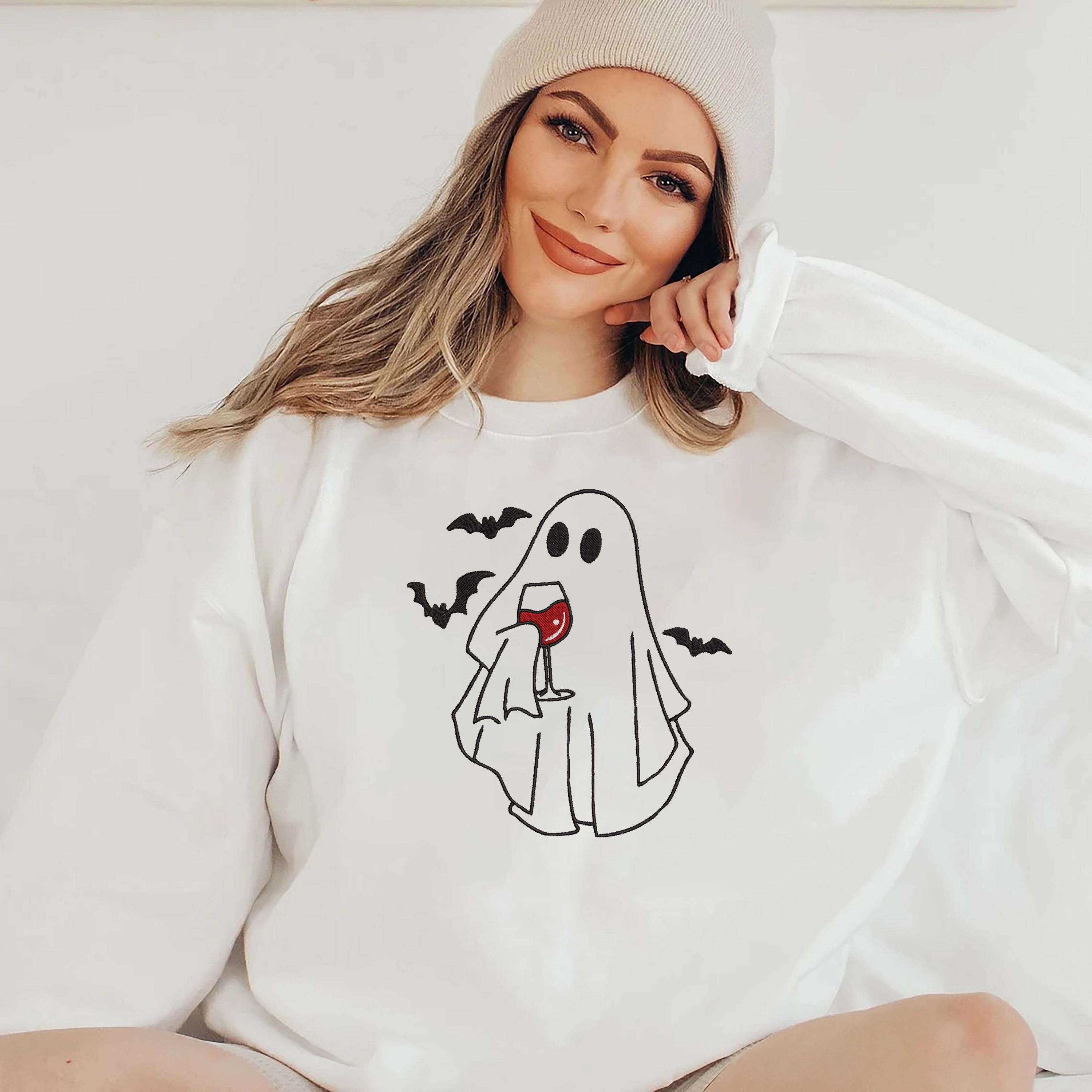 Ghost With Wine Embroidery Design Boo Line Art Embroidery Halloween Boo ...