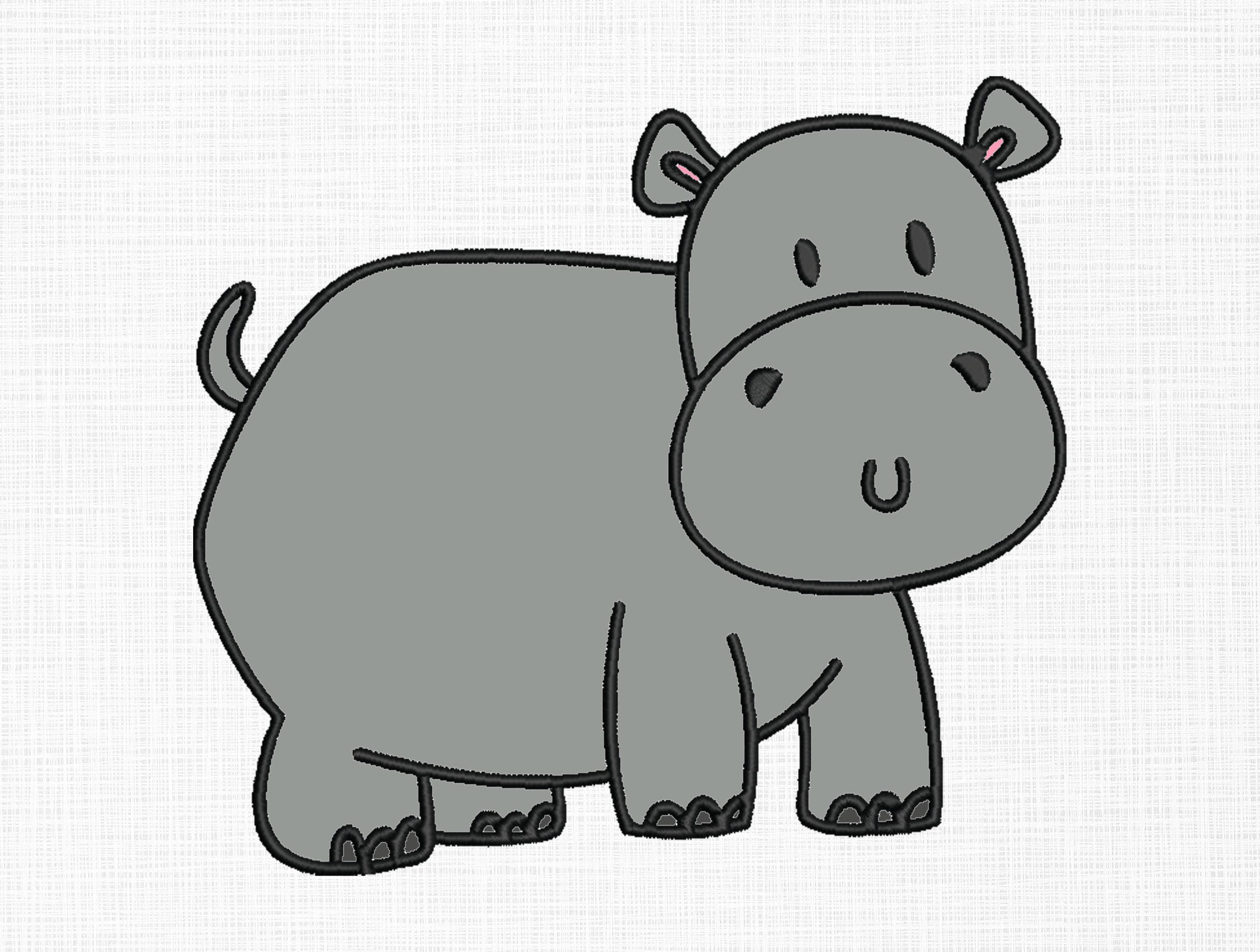 Hippo Embroidery Design Hippo Applique Embroidery Animal Embroidery ...