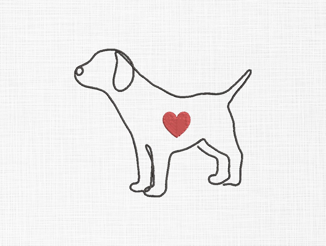 Dog Line Art Embroidery Design With Heart (digital Download) - Etsy