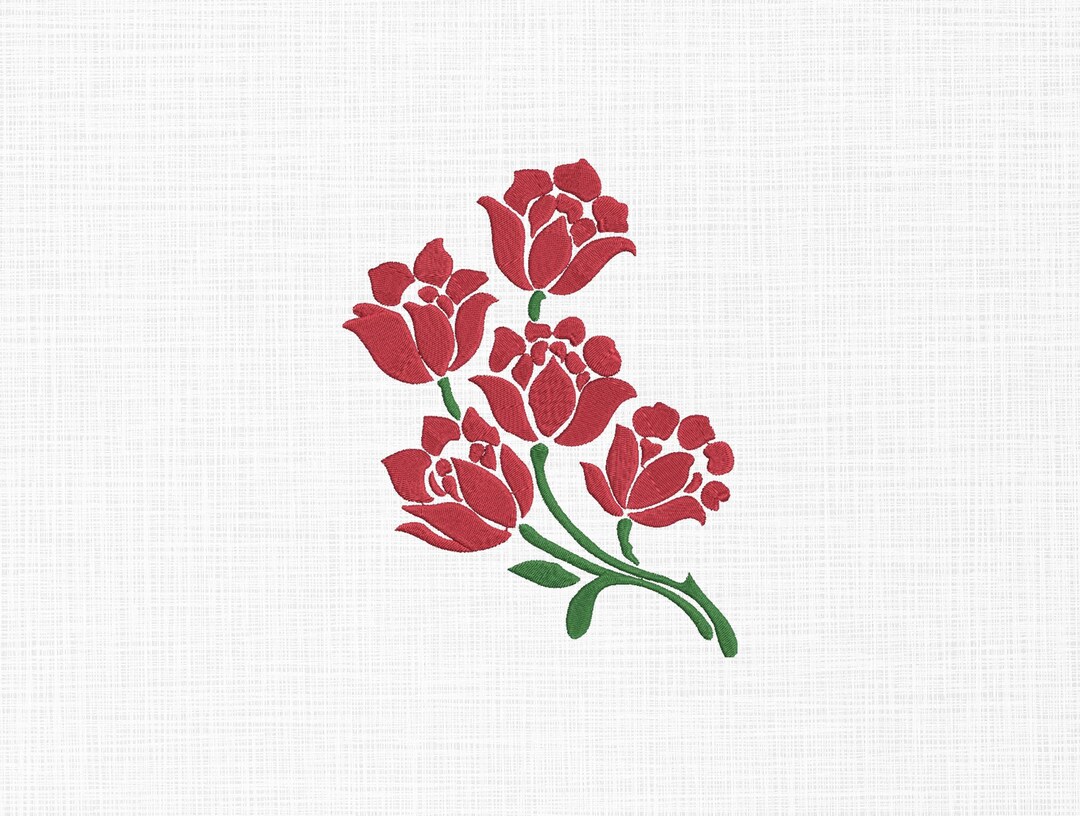 Red Flower Embroidery Design Rose Flower Embroidery Flowers Bunch ...