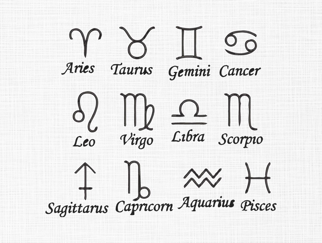 Zodiac Sign Bundle Embroidery Design Birth Sign Embroidery Design ...
