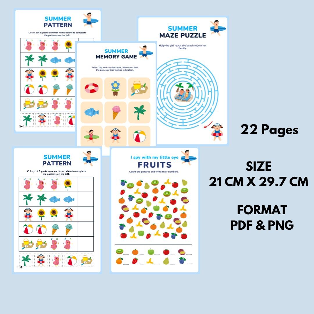 Hojas de trabajo imprimibles de verano, unir imágenes, actividad ...