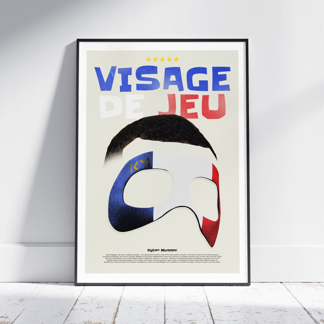 Mbappe Mask Football Player Print France Kids Bedroom Football Poster ...