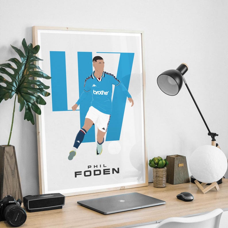 Phil Foden Football Player Print Manchester Blue | Football Fan Gift ...