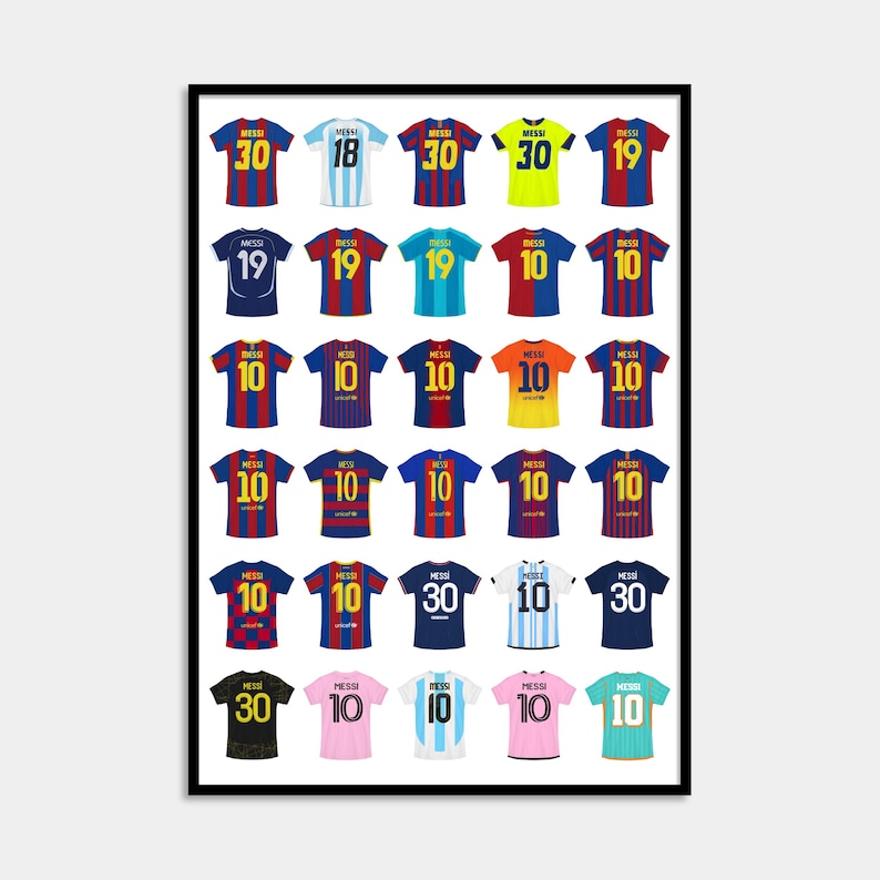 Lionel Messi Football Shirt Poster Print Career Timeline | Football ...