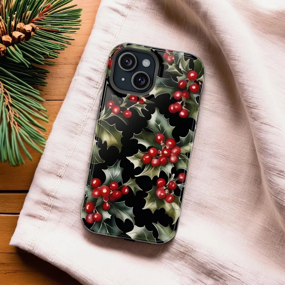 Holly Berries Phone Case, iPhone or Samsung Galaxy, Elegant Watercolor ...