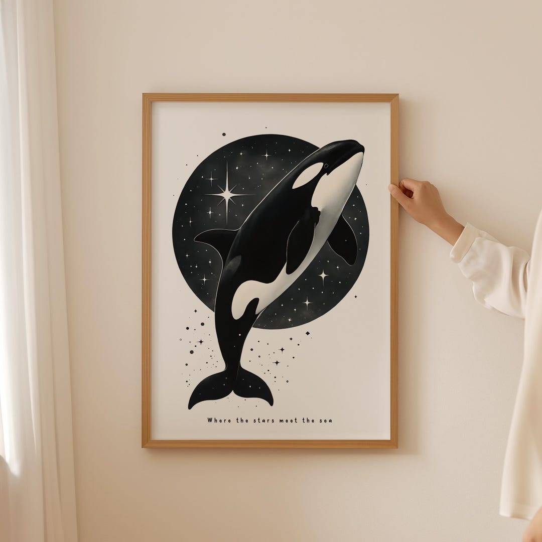 Trendy Orca Bathroom Poster- Aesthetic Orca Wall Art for Blue Ocean ...