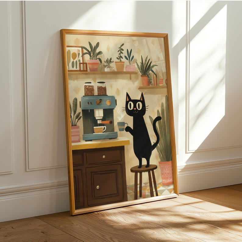 Funny Cat Coffee Poster– Quote Cat Wall Art for Funky Kitchen Decor ...