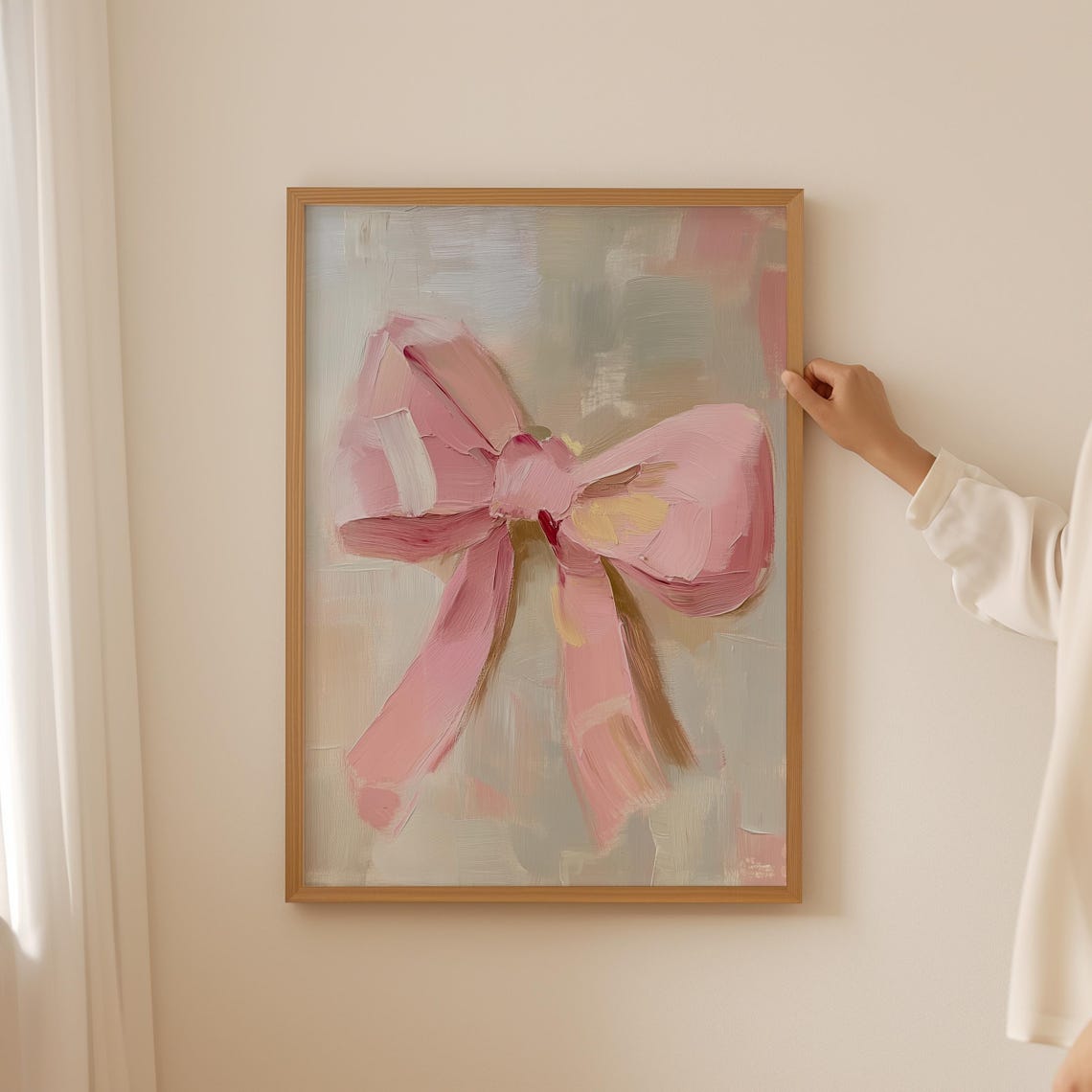 Pink Bow Poster for Aesthetic Wall Art- Oil Paint Optic Art for ...
