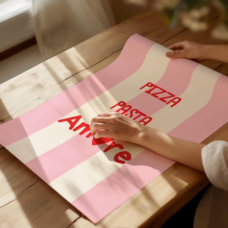 Light Pink Italian Amore Poster Set- 2 Set of Trendy Pasta Print, Girly ...