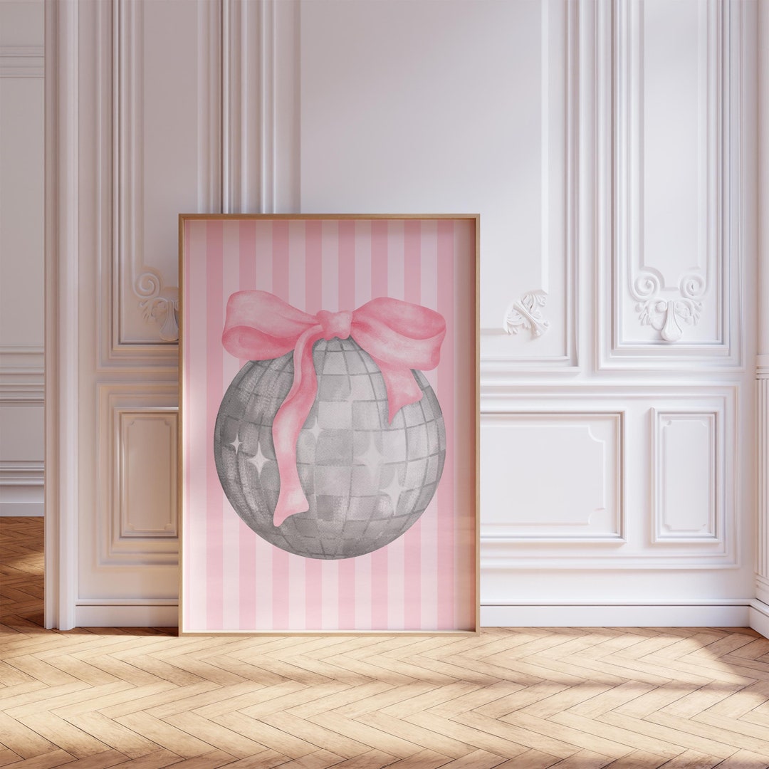 Discoball Bow Poster for Aesthetic Wall Art, Coquette Room Decor, Funky ...