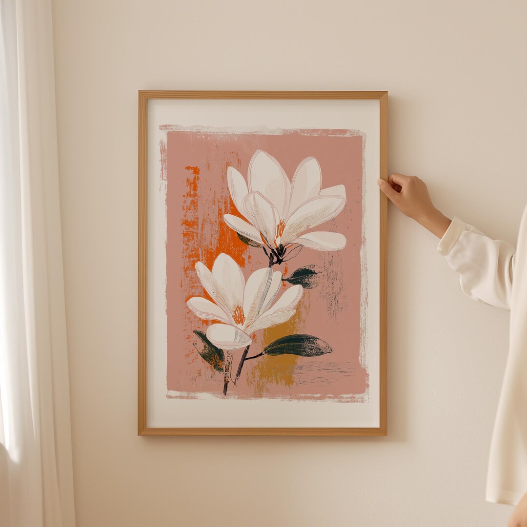 Abstract Magnolia Wall Art- Floral Art for Dopamine Girly Decor ...