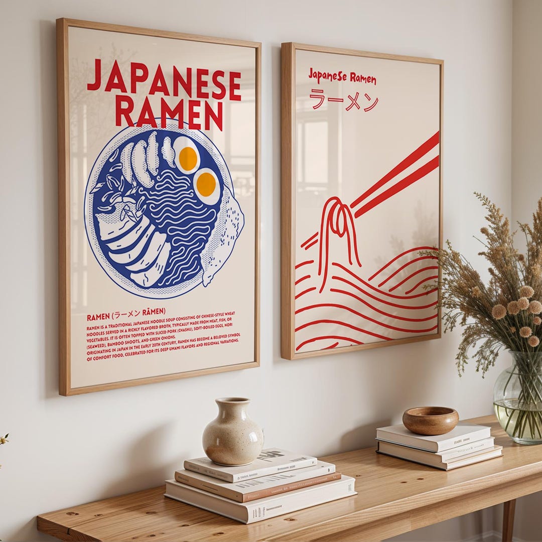 Japanese Ramen Poster Set- 2 Set of Ramen Bowl Pasta Print for Asian ...
