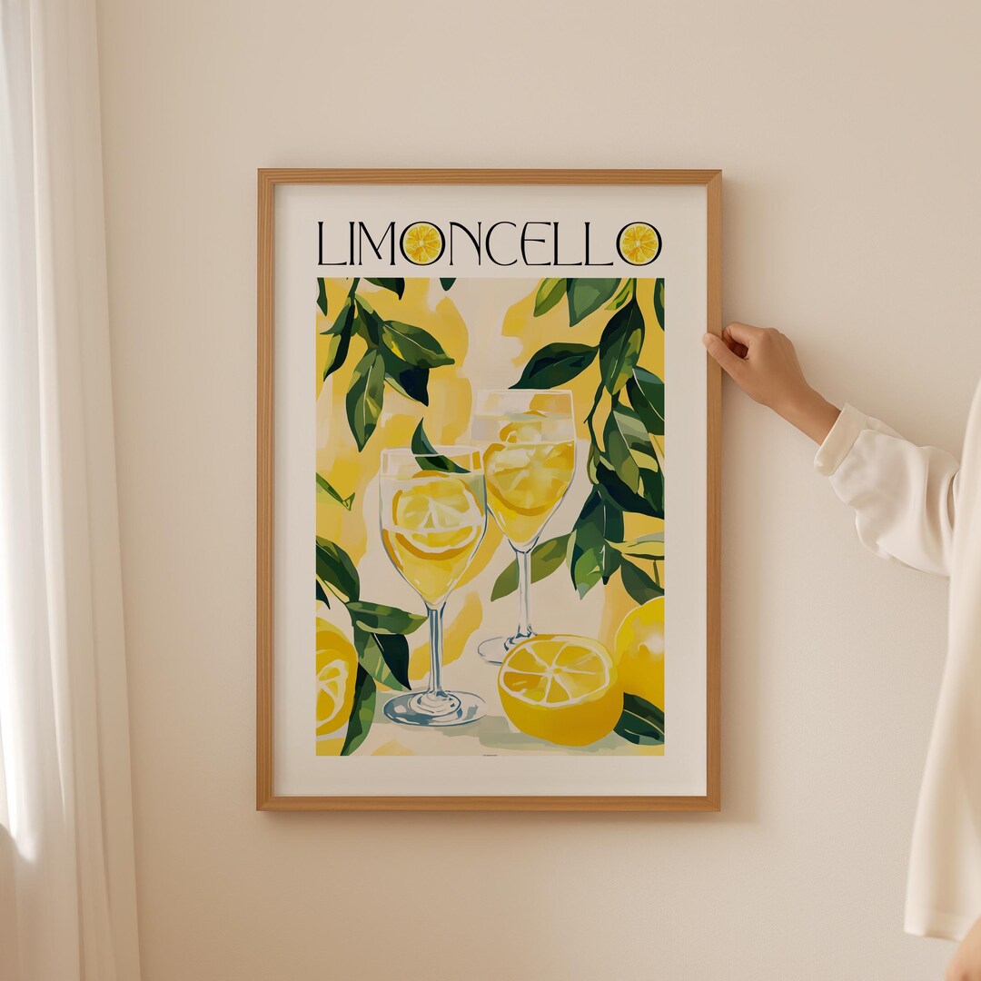 Limoncello Cocktail Poster- Trendy Lemon Alcohol Print, Cocktail Wall ...