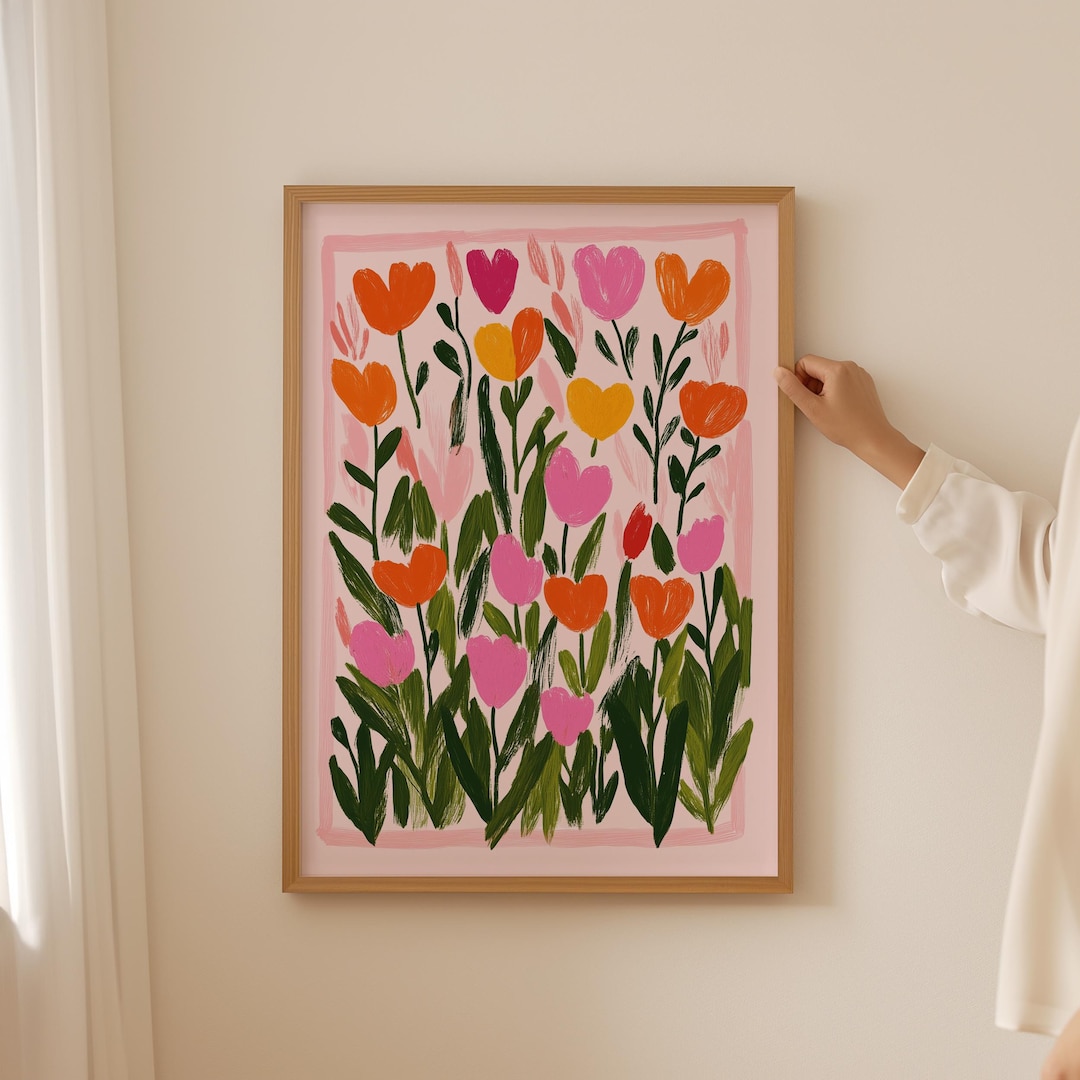 Pink Wildflower Bouquet Wall Art- Floral Tulip Art, Dopamine Cubicle ...