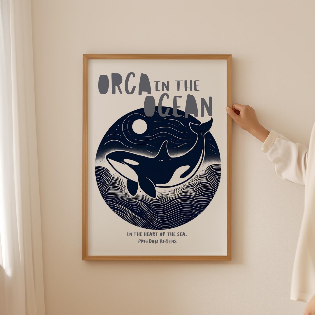 Trendy Orca Bathroom Poster- Aesthetic Orca Wall Art for Blue Ocean ...