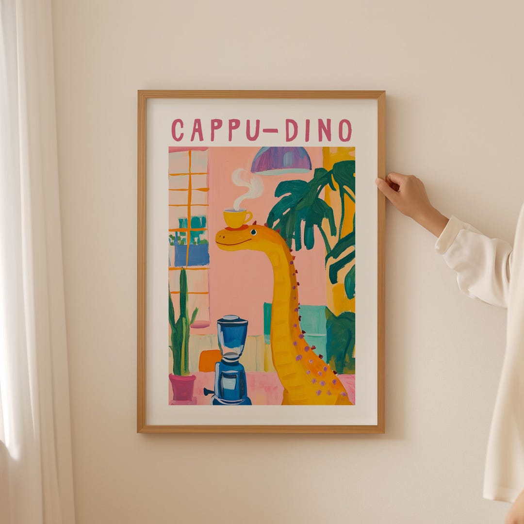 Dinosaur Coffee Poster–trendy Coffee Wall Art for Kitchen Room Decor ...