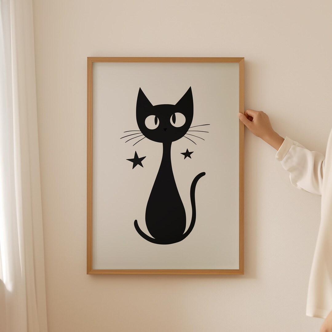 Trendy Atomic Cat Print– Cute Cat Wall Art for Funny Decor, Aesthetic ...