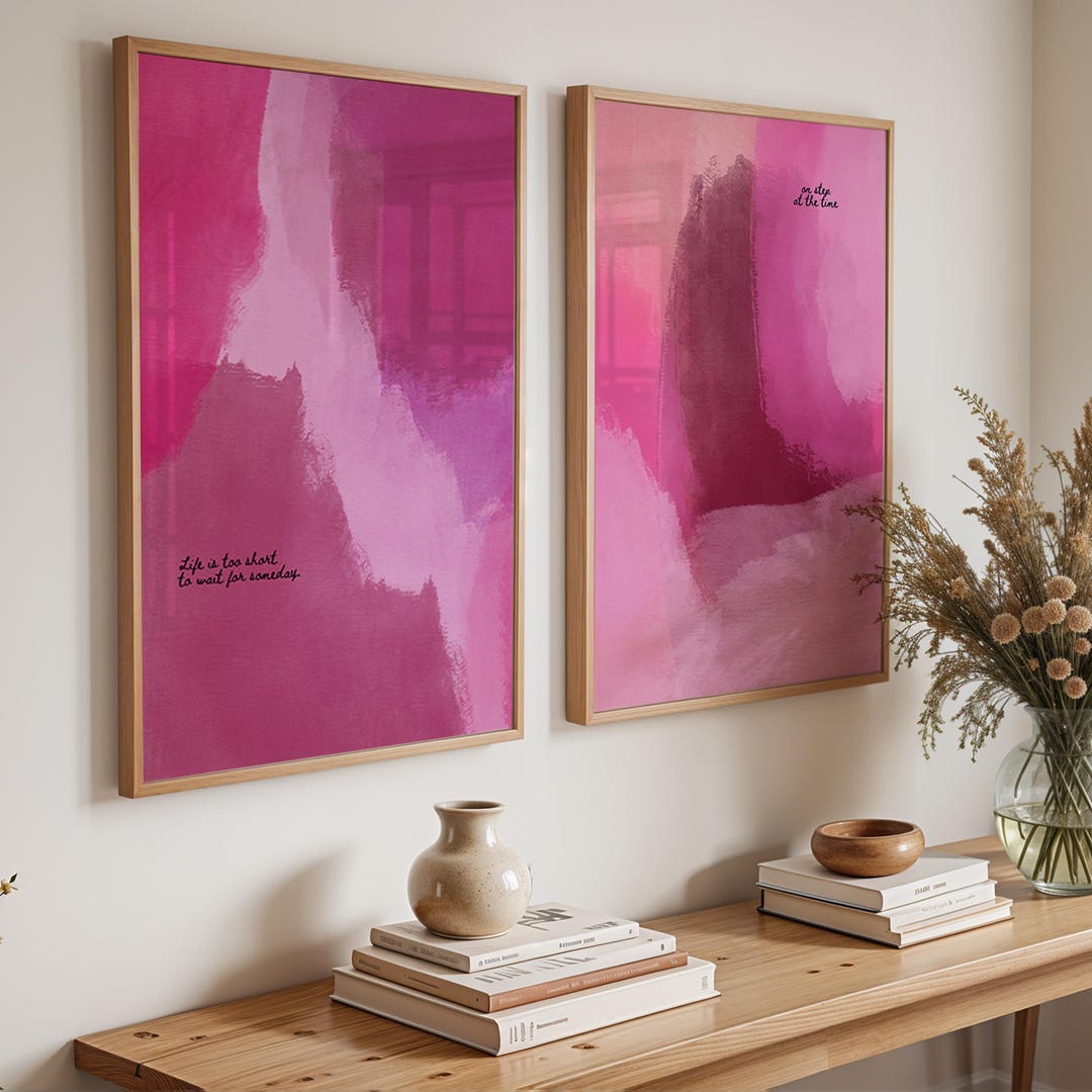 Abstract Pink Quote Poster Set- 2 Set of Trendy Colorful Prints, Girly ...