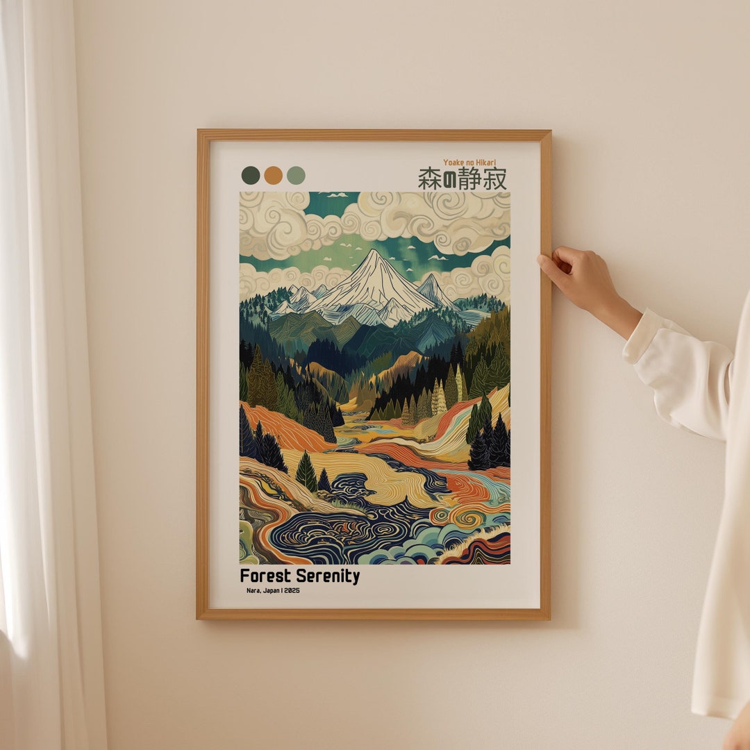 Japanese Forest Print- Japandi Poster for Above Couch, Japanese Wall ...