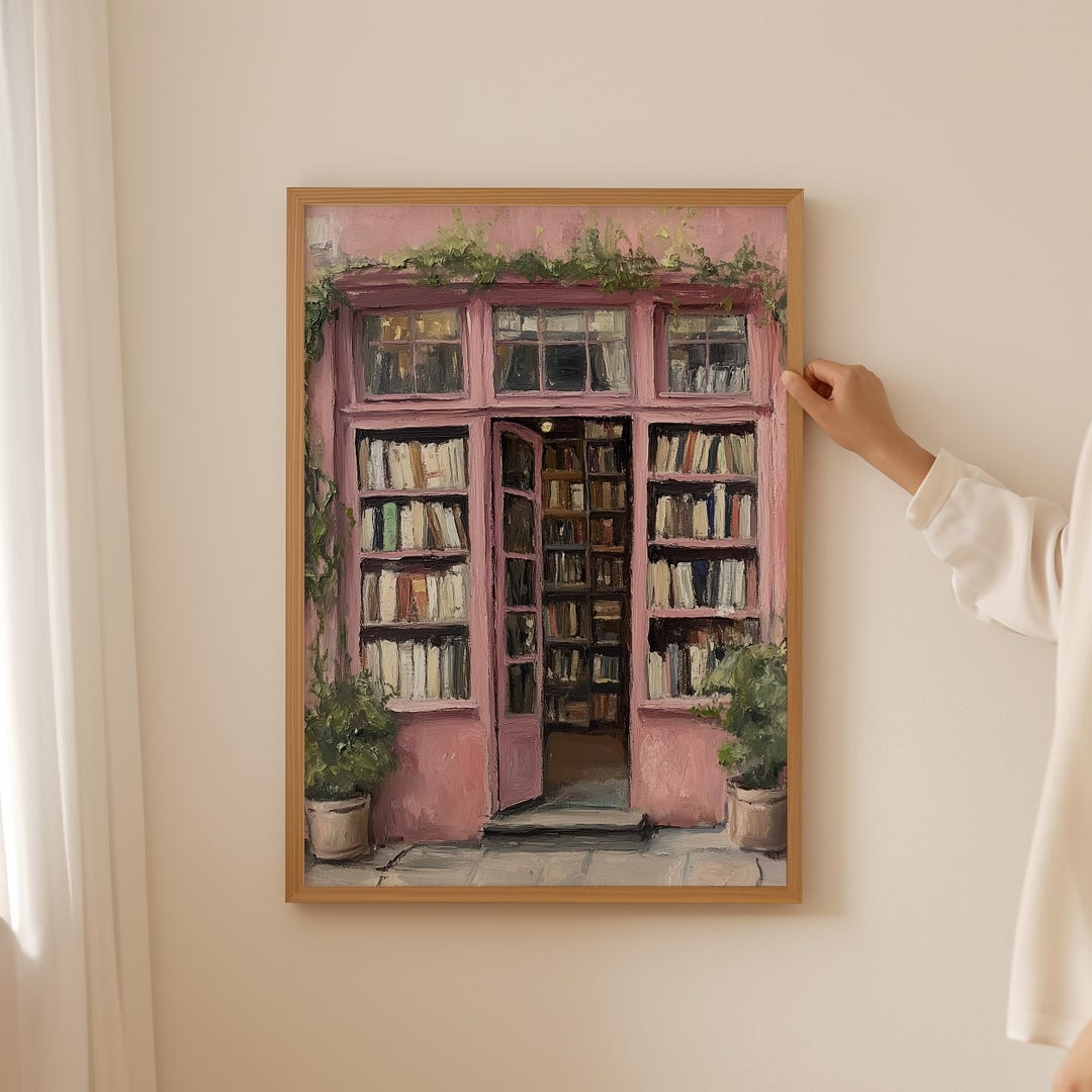Pink Library Book Nook Wall Art- Cute Bookish Print as Bookstagram ...