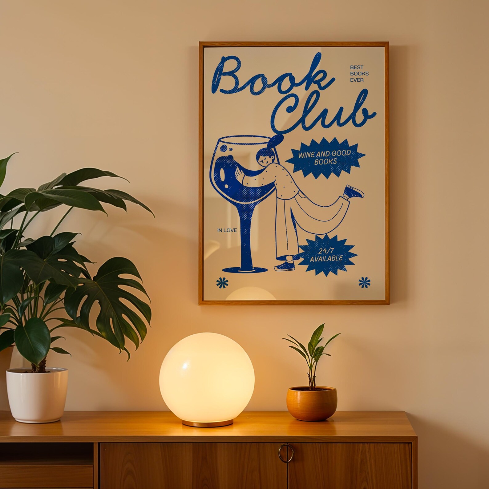 Book and Wine Club Poster, Preppy Print for Book Lover Gift, Aesthetic ...