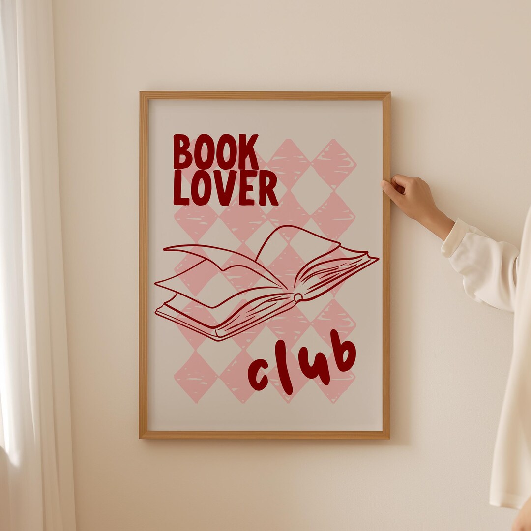 Pink Book Lover Poster, Preppy Book Club Print as Book Lover Gift ...