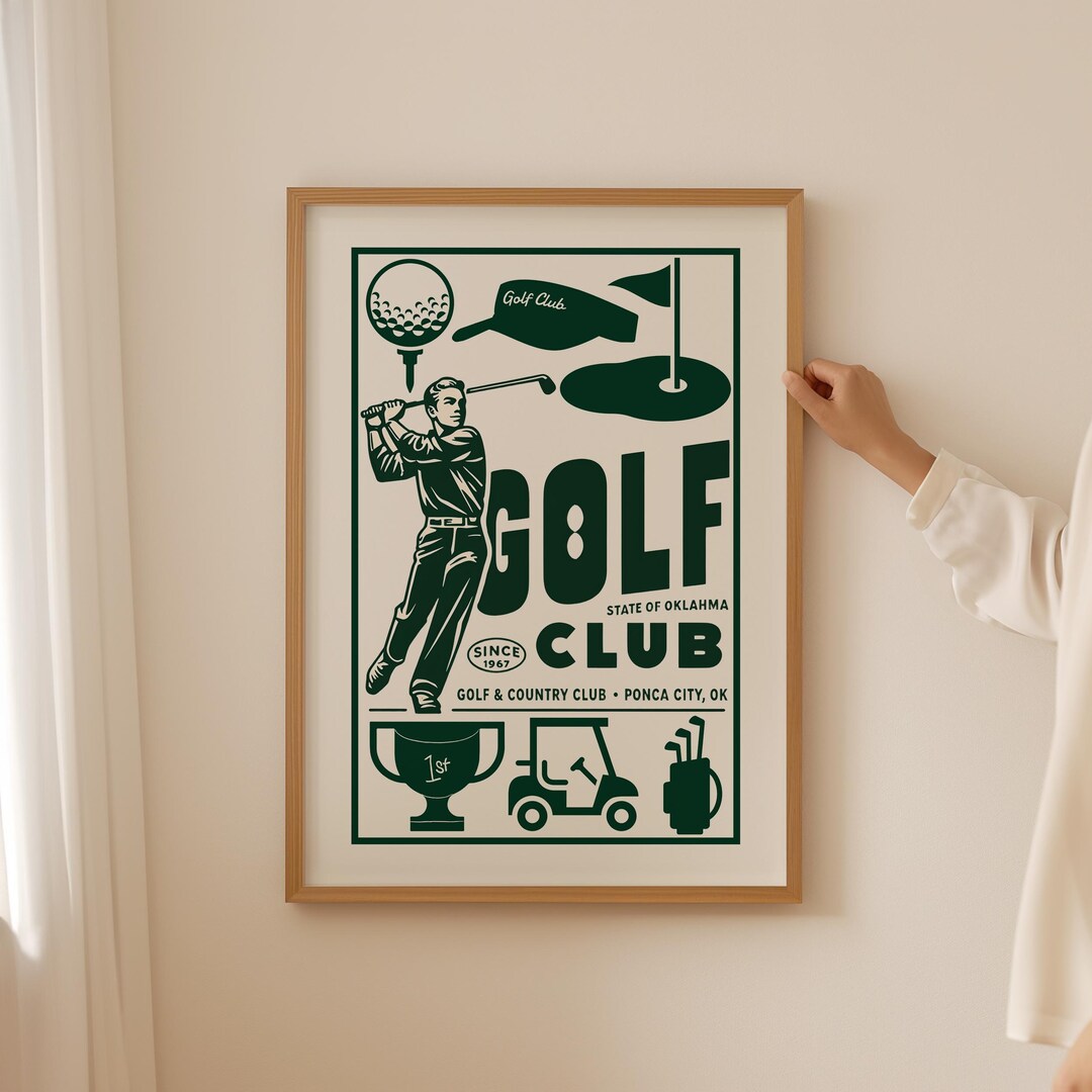 Trendy Golf Poster– Funky Green Golf Lover Wall Art for Funky Bathroom ...