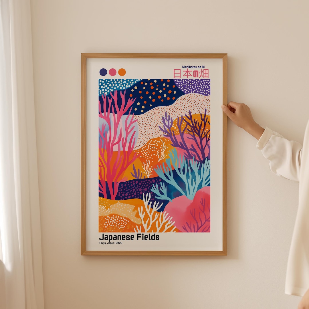Japandi Field Poster, Colorful Japandi Wall Art, Japanese Wall Art for ...