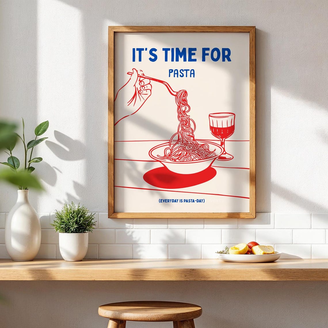 Pasta Lover Wall Art- Girly Italian Pasta Print for Dopamine Kitchen ...