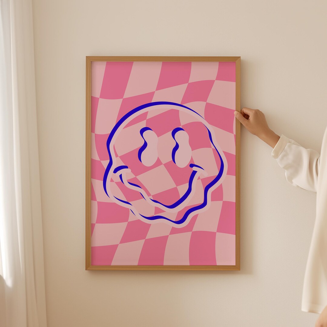 Pink Smiley Poster- Trendy Light Pink Dopamine Wall Art for Aesthetic ...