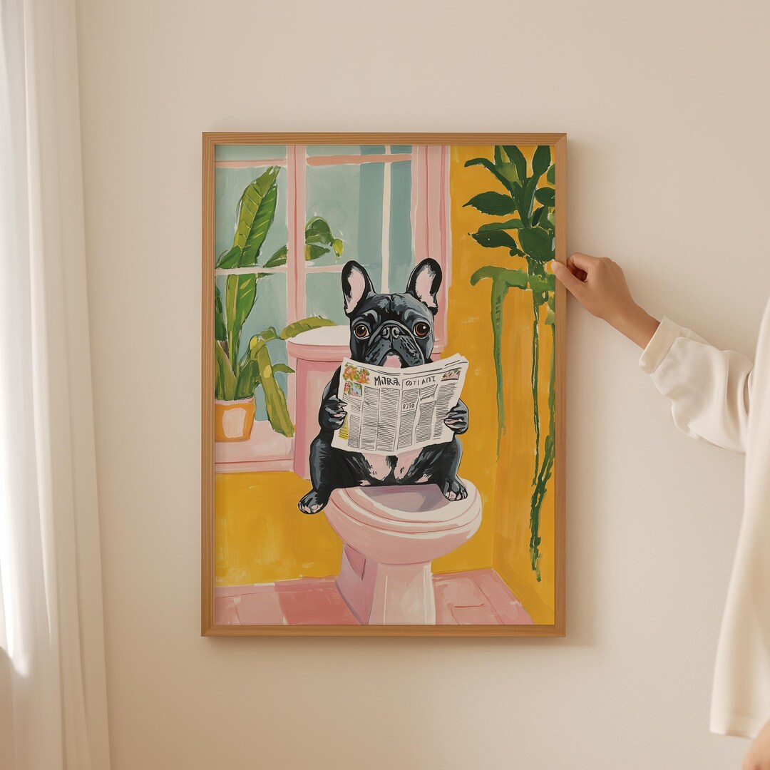 French Bulldog Poster– Funky Aesthetic Bathroom Decor, Colorful Dog ...