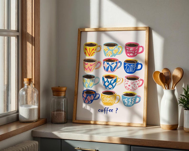Colorful Coffee Lover Poster– Trendy Espresso Wall Art for Kitchen Room ...