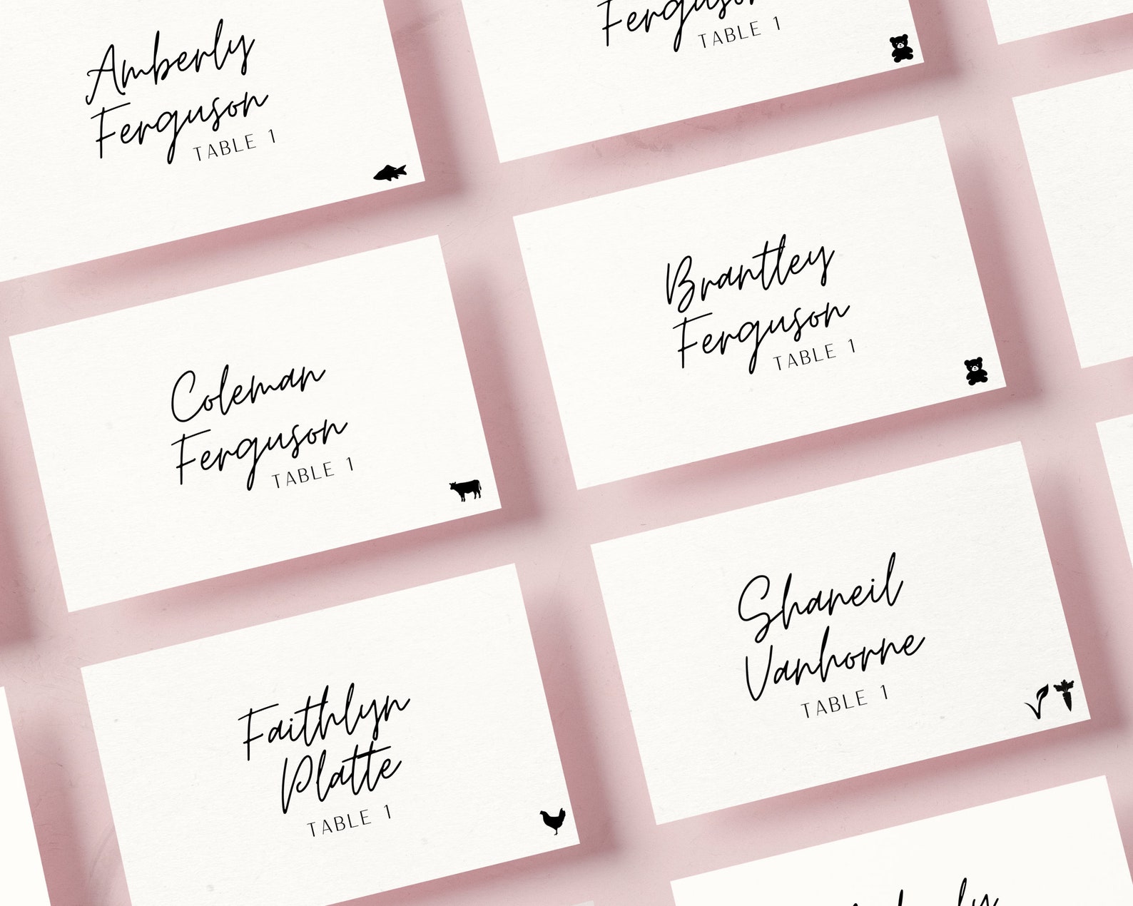 Minimal Wedding Place Card Template, Printable Place Card With Meal Choice, Reception Dinner ...