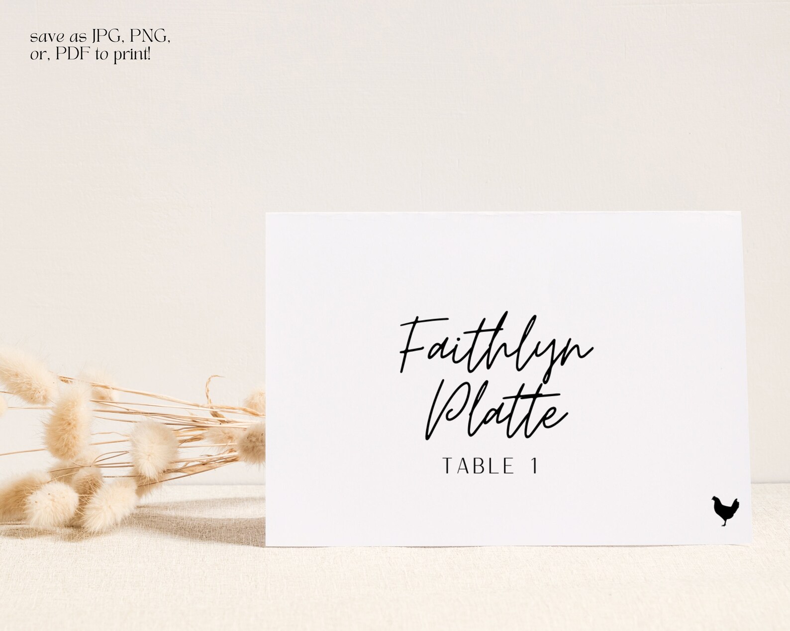 Minimal Wedding Place Card Template, Printable Place Card With Meal Choice, Reception Dinner ...