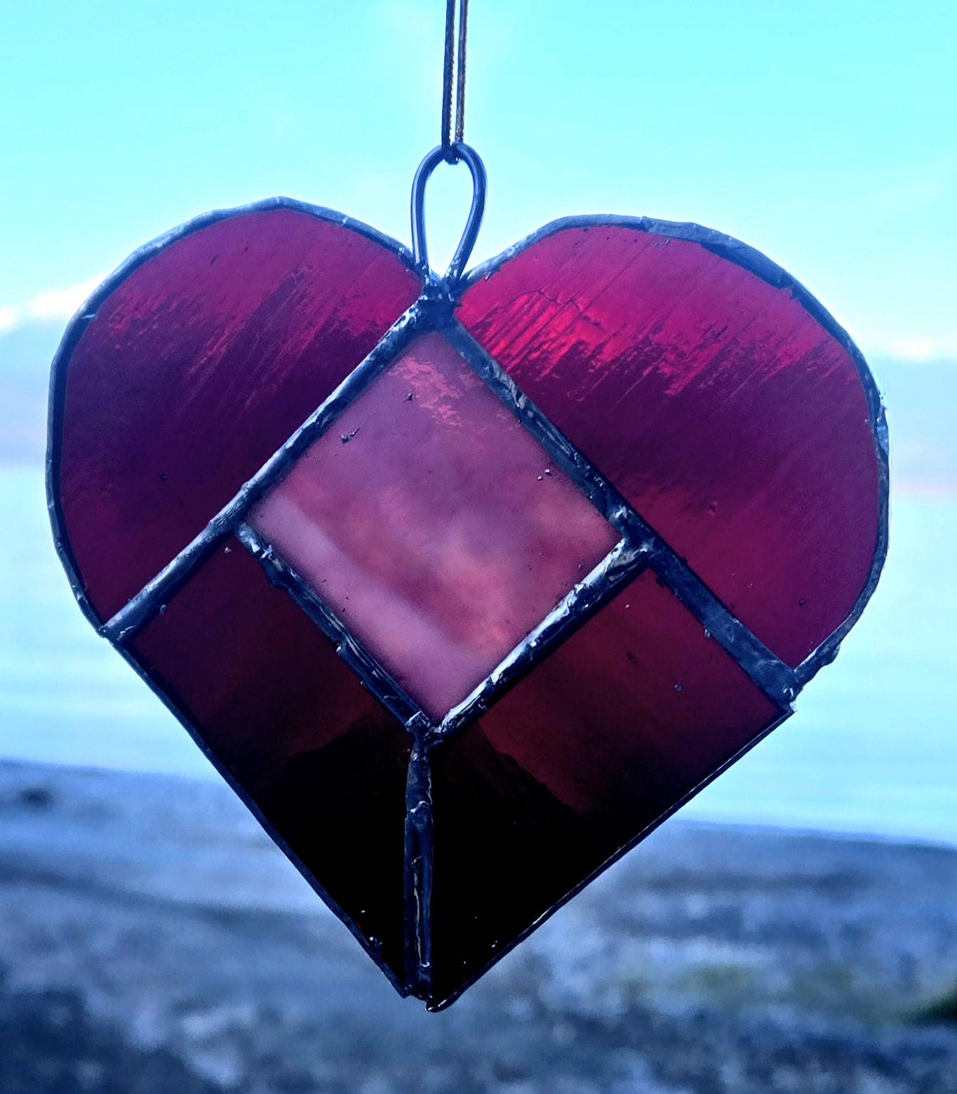 New Handmade Red Heart Stained Glass Suncatcher Hanging Decoration - Etsy