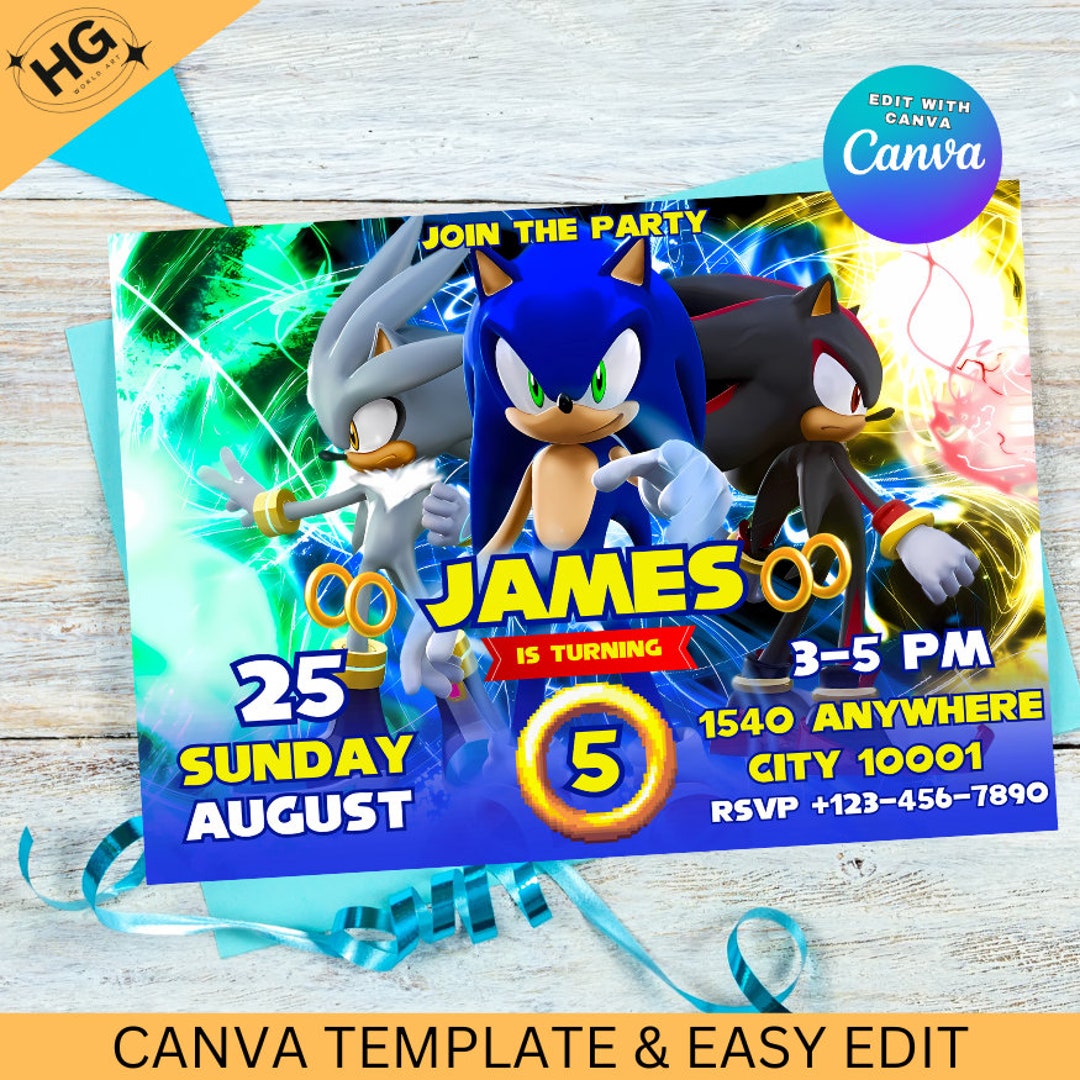 Sonic Birthday Invitation, Super Hedgehog Boys Party Invite, Super ...