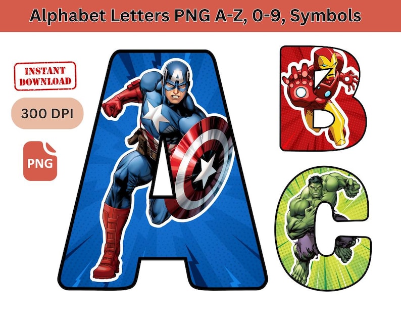 Superhero Alphabet Letters PNG: Birthday Banner Font (digital Download ...