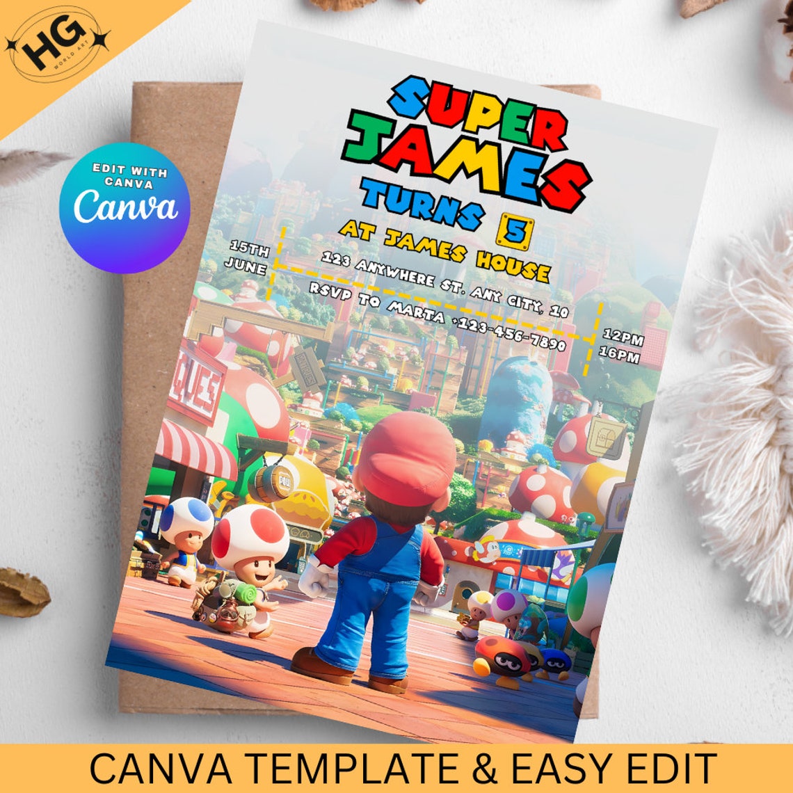 Mario Bros Invitation, Super Mario Birthday Invitation, Super Brothers ...