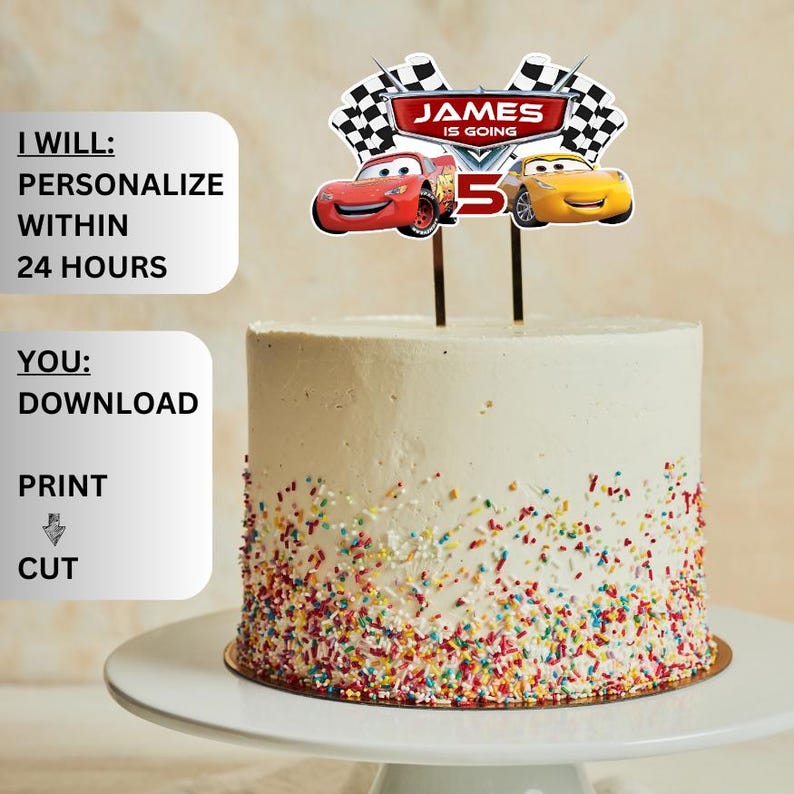 Cars Printable Cake Topper, Cars Digital Cake Topper, Personalized Cake ...