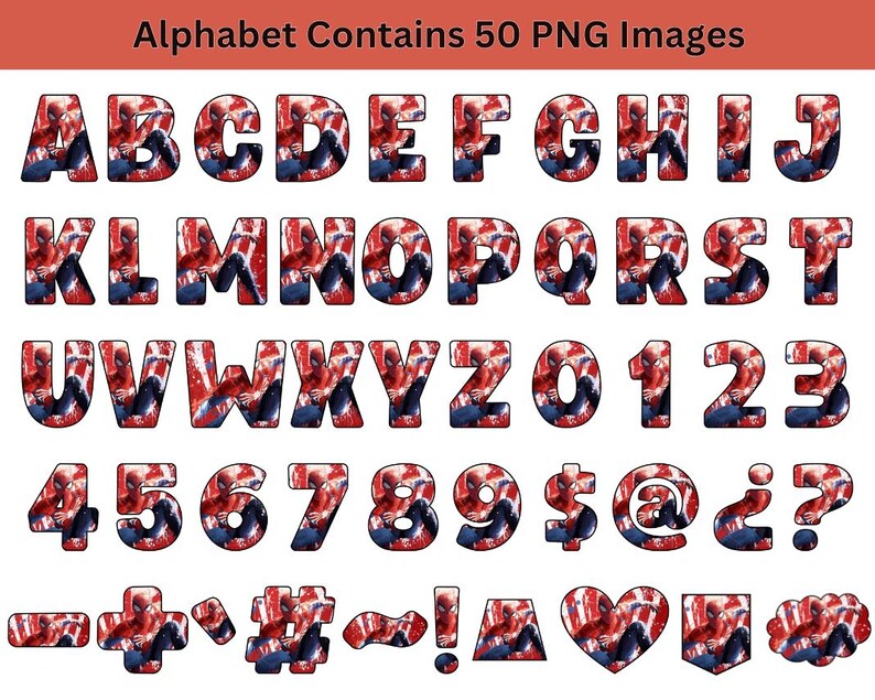 Spiderman Alphabet Letters PNG: A-Z, 0-9, Symbols (digital Download) - Etsy