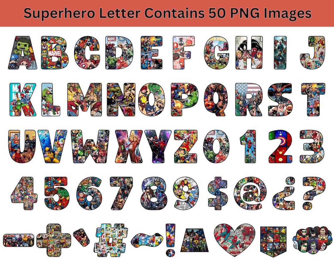 Superhero Alphabet PNG: Letter Font Clip Art (digital Download) - Etsy